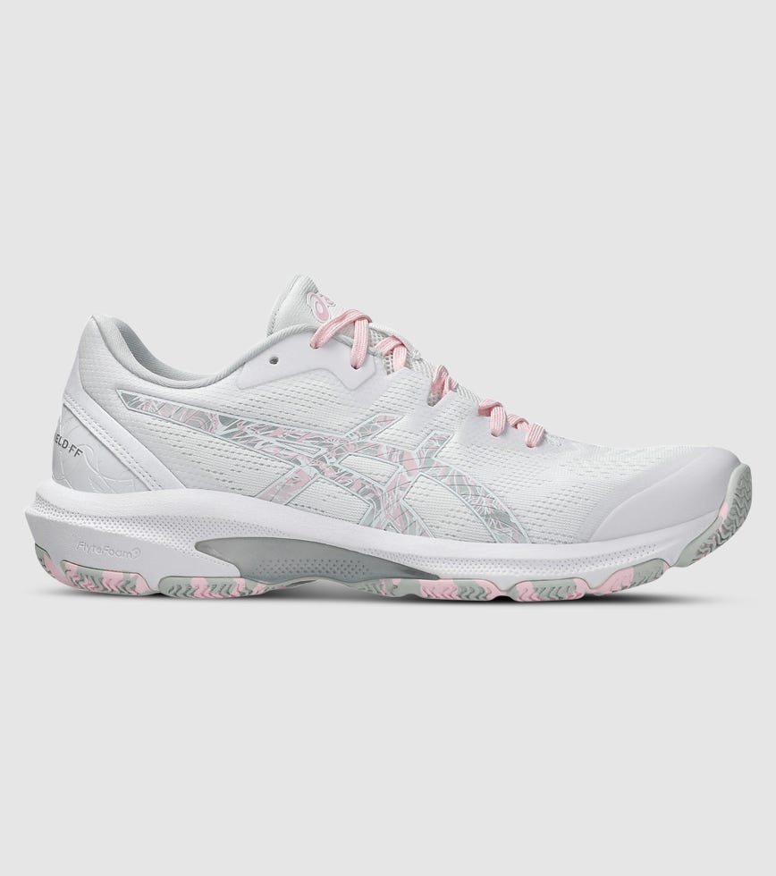 ASICS NETBURNER SHIELD FF WOMENS NETBALL SHOES WHITE COTTON CANDY | The ...