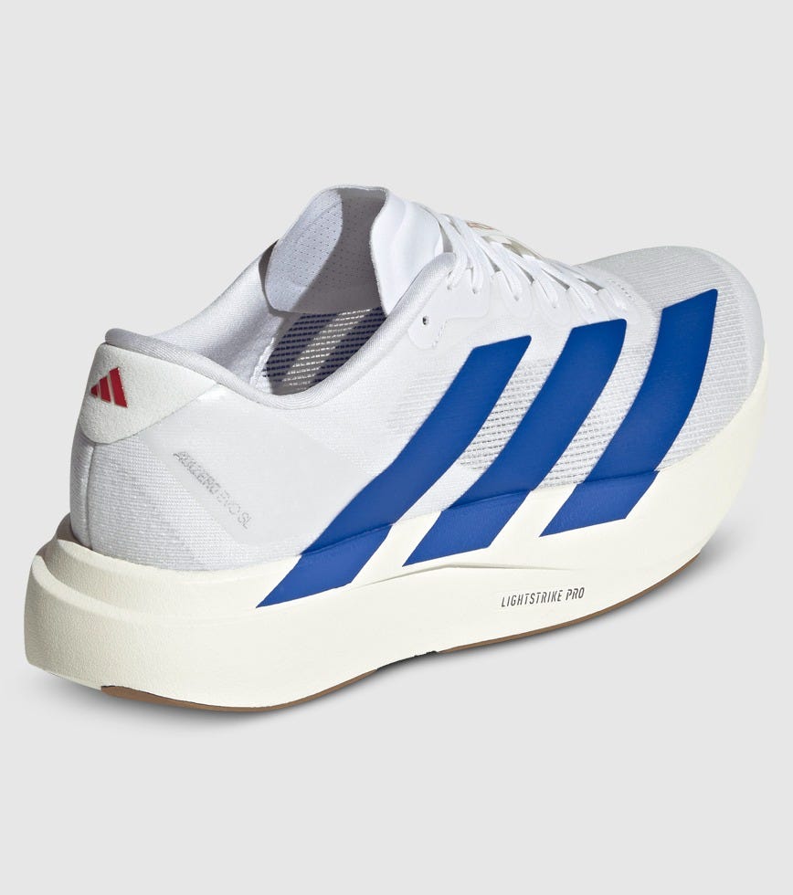 ADIDAS ADIZERO EVO SL MENS FTWR WHITE LUCID BLUE BETTER SCARLET | The ...